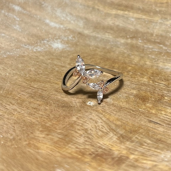 Jewelry | Ibb Cn Cz Butterfly 925 Sterling Silver Rose Gold Bypass Ring ...